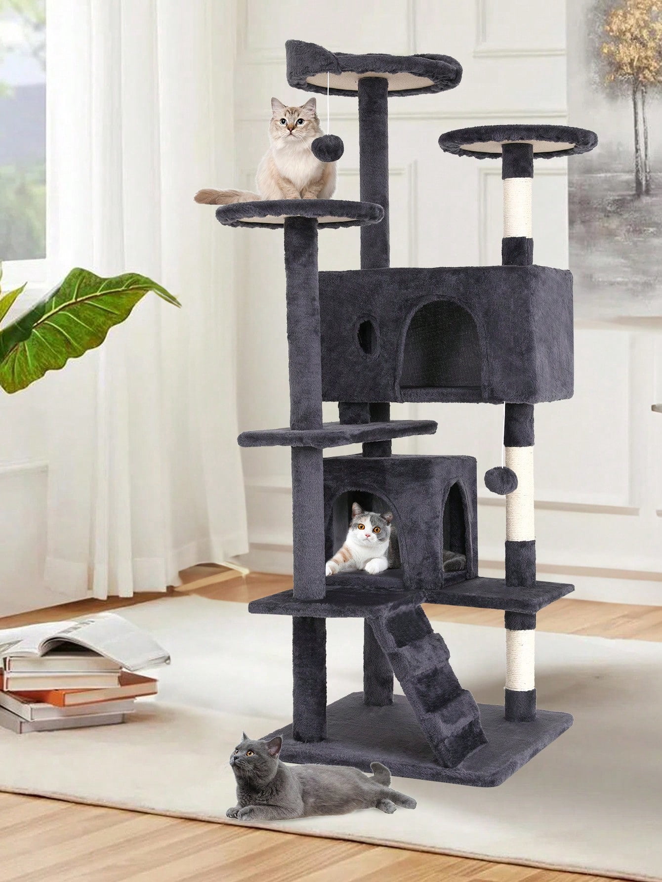 Cat Tree Tower For Indoor Cats, 53.9in Multi-Level Cat Furniture ...