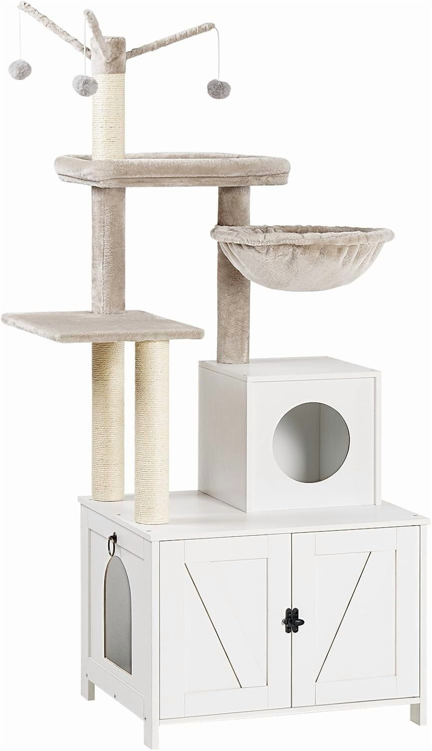 Cat Tree Tower with Litter Box Enclosure Indoor Wooden Cat Condo with ...