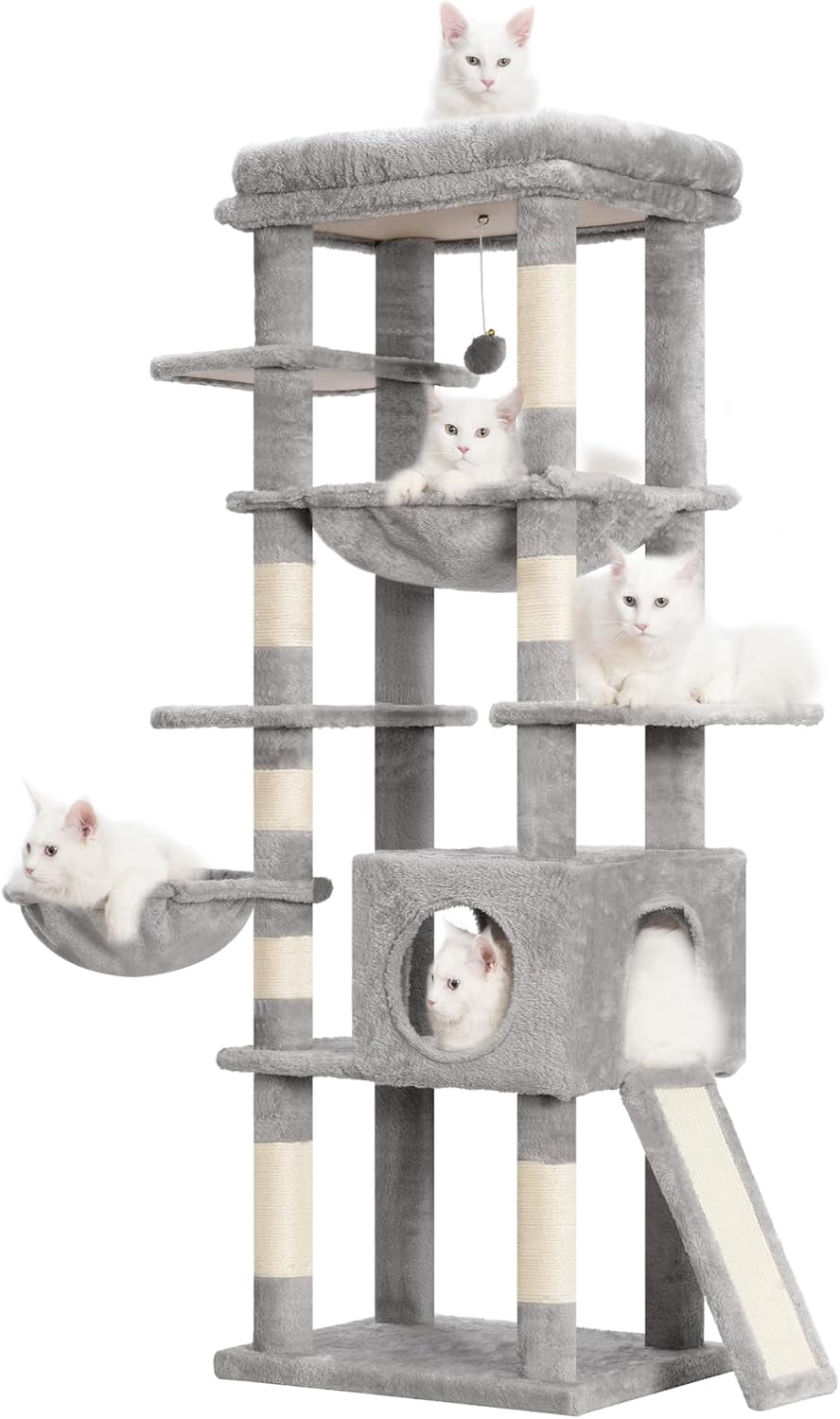 Cat Tree Tower, Scratching Posts with Condo, Large Hammock and Bed ...