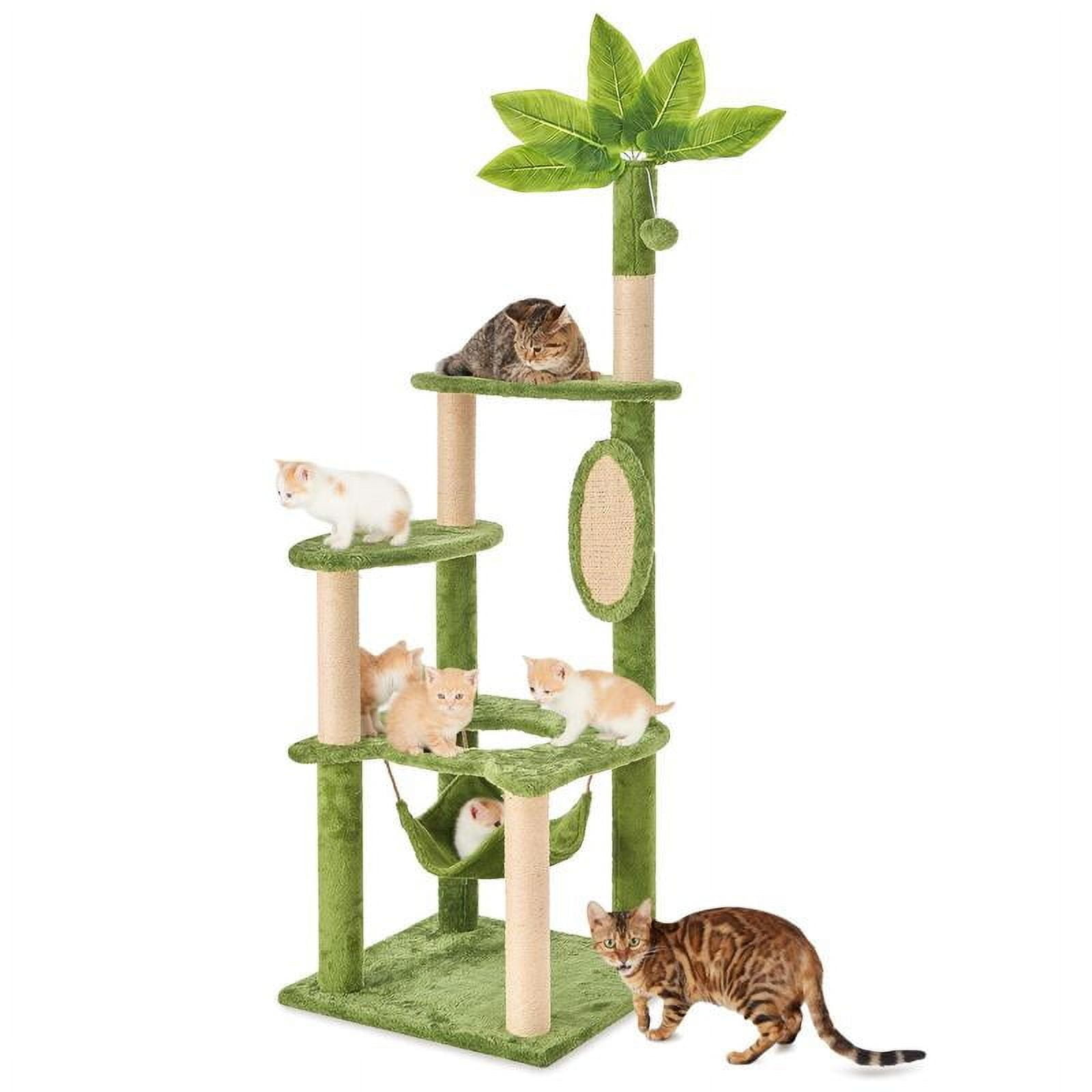 Cat Tree / Tower for Indoor with Green Leaves, Cat Condo Cozy Plush ...