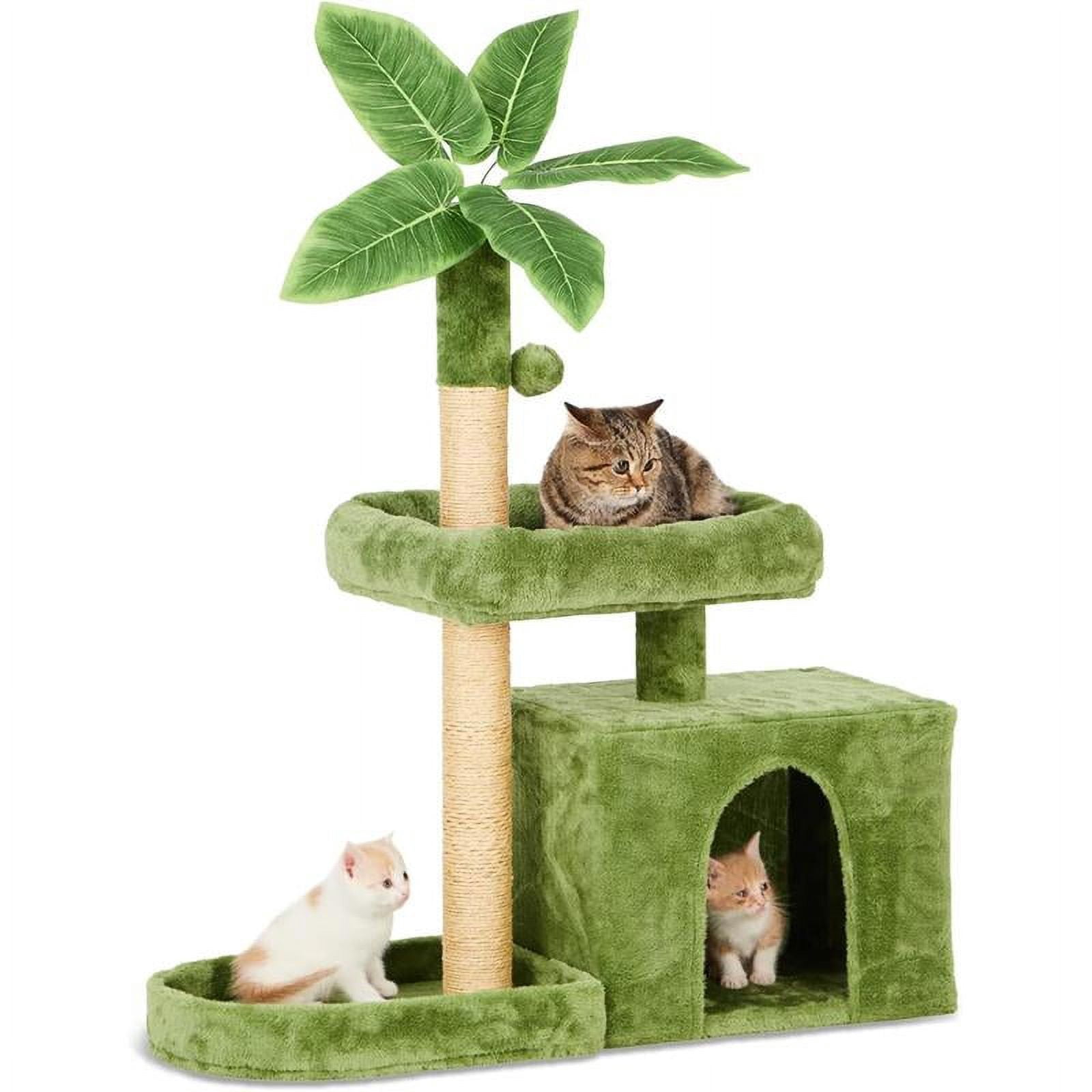 Cat Tree / Tower for Indoor with Green Leaves, Cat Condo Cozy Plush ...