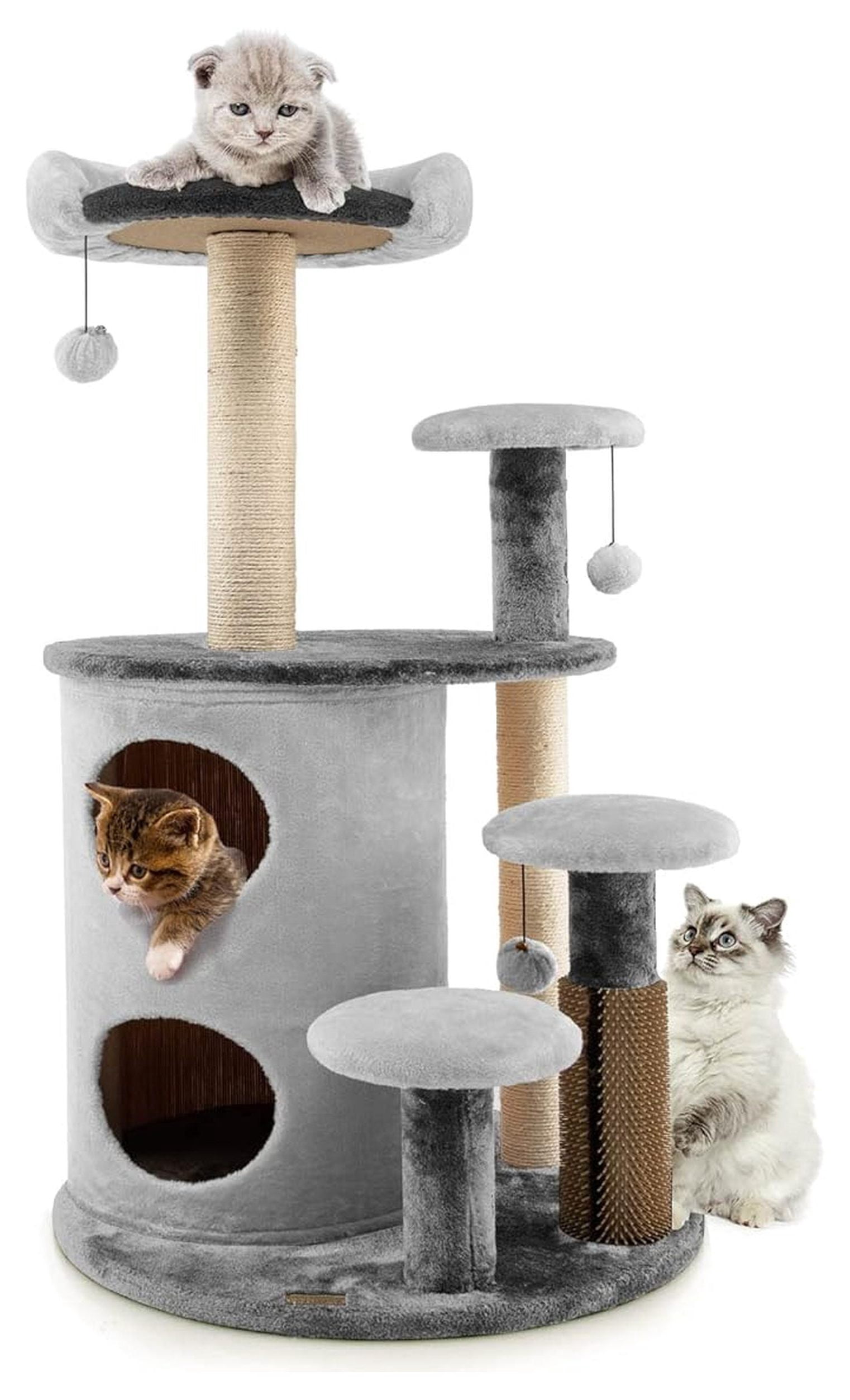 Cat Tree Tower with Scratching Posts & Groomer, 2-Tier Condo, Jump ...