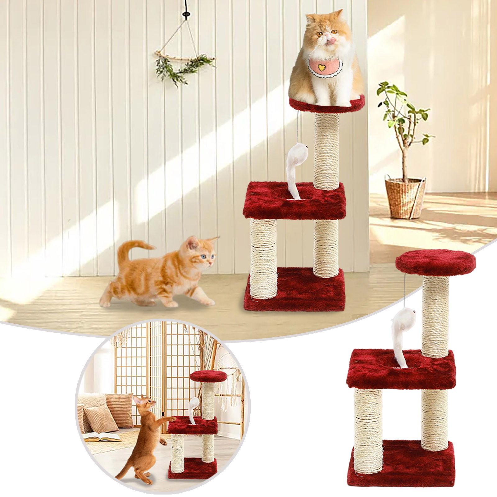 Cat Tree with Toy, Halloween Cat Tower Condo for Indoor Cats, Cat House ...