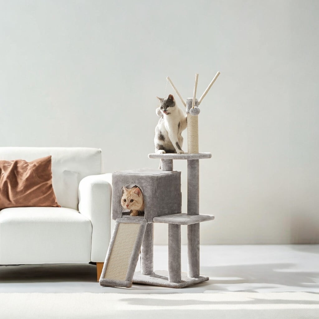 Cat Tree for Indoor Cats - 46.5-Inch Multi-Level Plush Cat Tower with ...