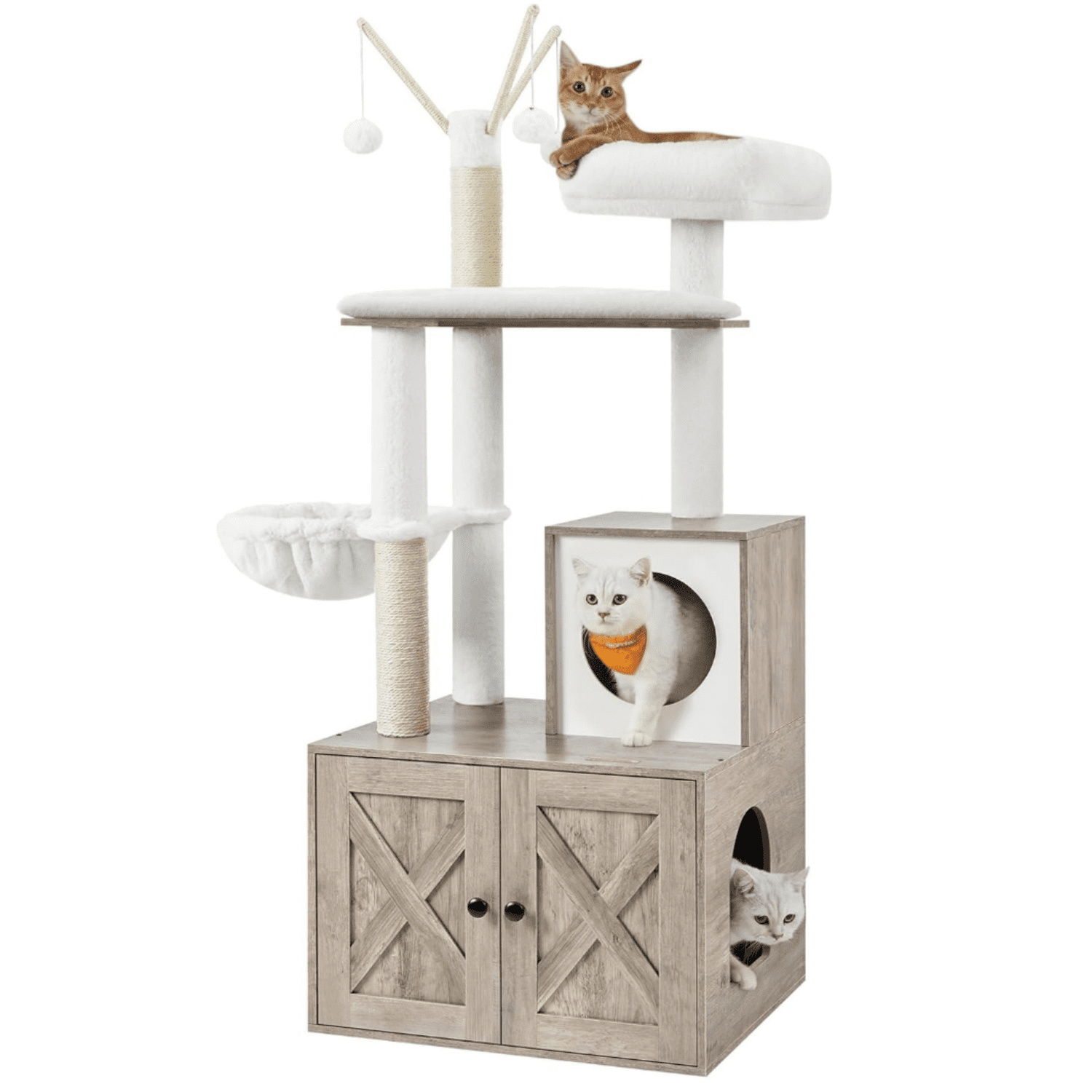 Cat Tree with Litter Box Enclosure, 2-in-1 Modern Cat Tower, 55.1-Inch ...