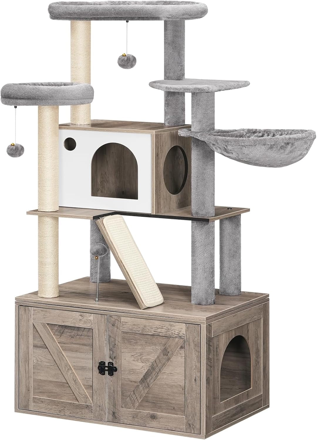 Cat Tree with Litter Box Enclosure, 59.1" Tall 2-in-1 Versatile Cat ...