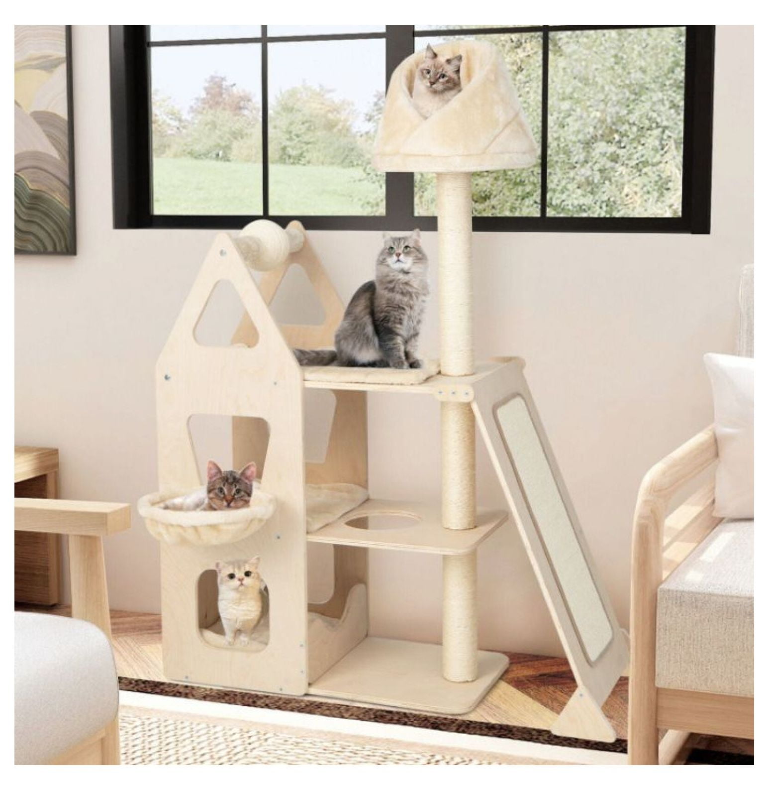 Cat Tree with Sisal Scratching Posts - Multi-Level Cat Tower for Indoor ...