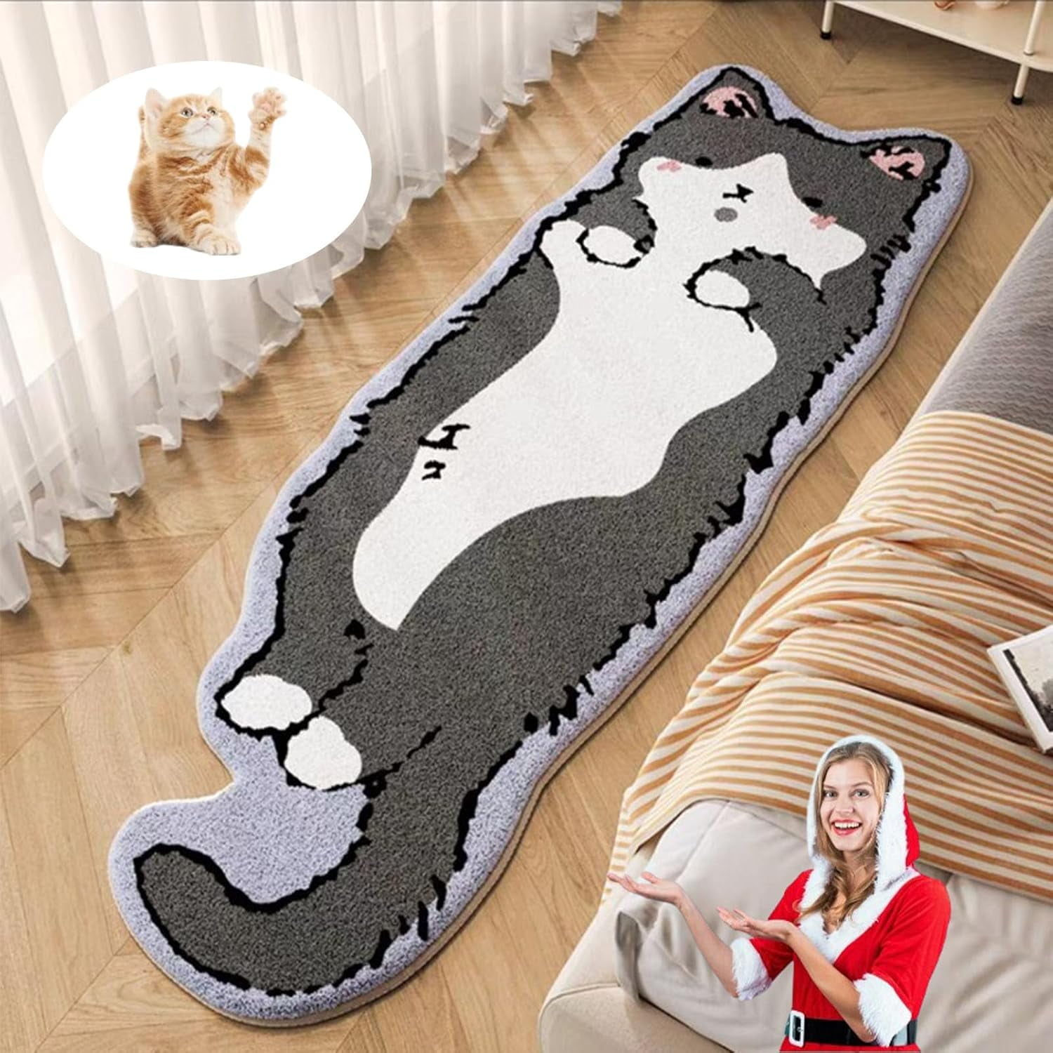 Cat Tufted Rug, Cute Cartoon Cat Shaped Rug, Irregular Shaped, Non-Slip ...