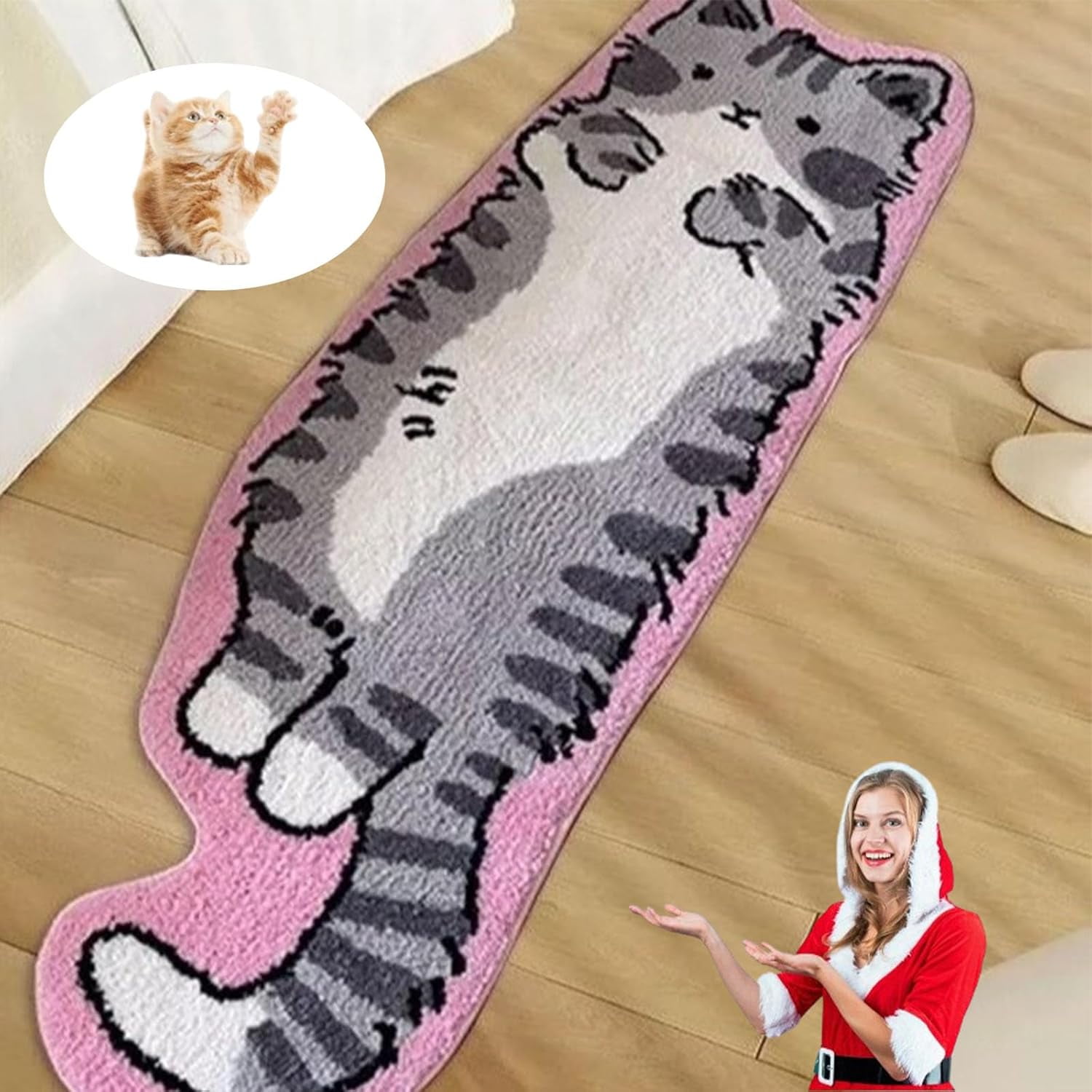 Cat Tufted Rug, Cute Cartoon Cat Shaped Rug, Irregular Shaped, Non-Slip ...