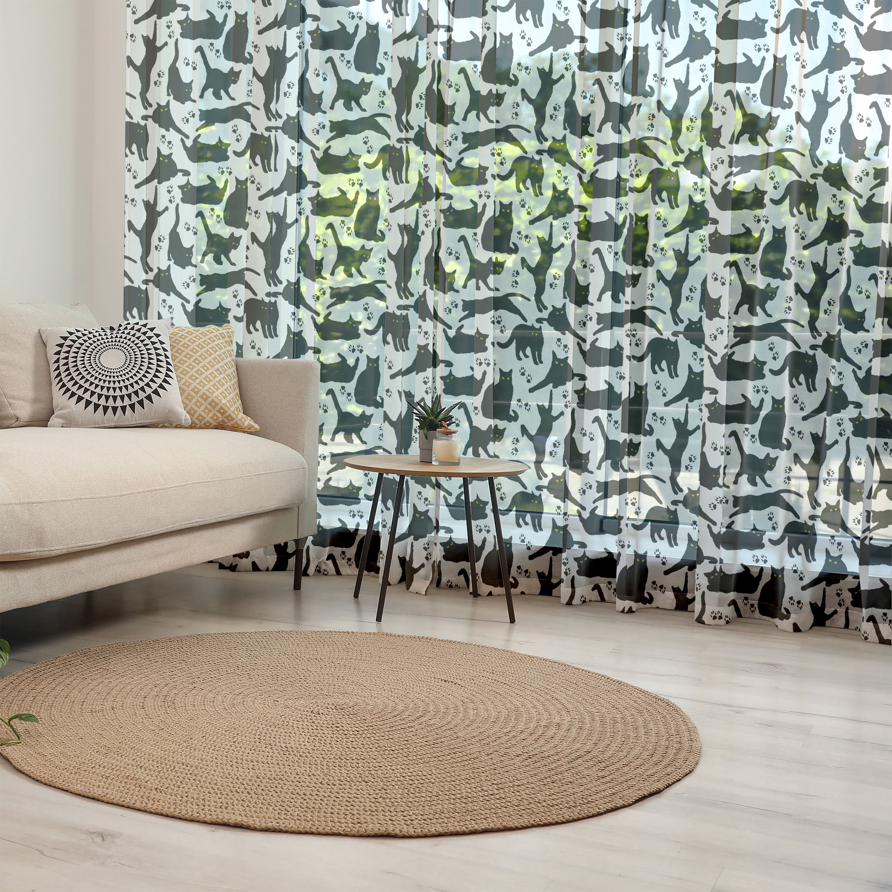 Cat Tulle Curtains with Rod Pocket, Cats Yellow Eyes in Different ...