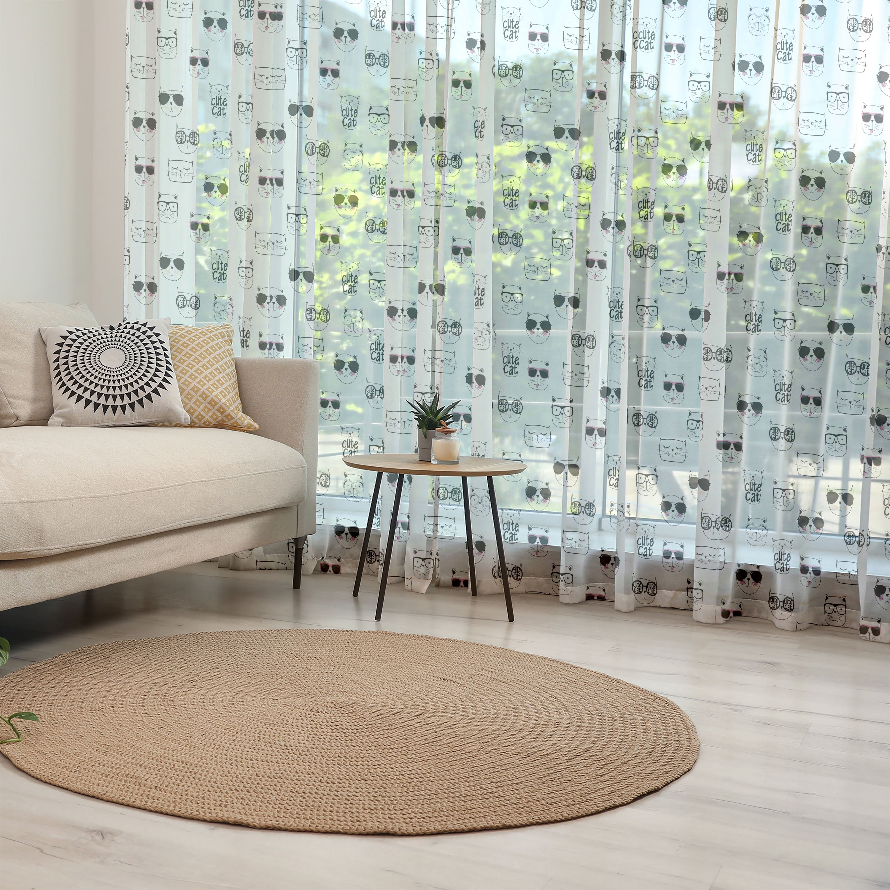 Cat Tulle Curtains with Rod Pocket, Cool Hipster Cat Portraits with ...