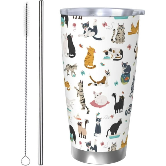 Cat Tumbler 20oz Cute Cats Stainless Steel Insulated Tumblers with Lid ...