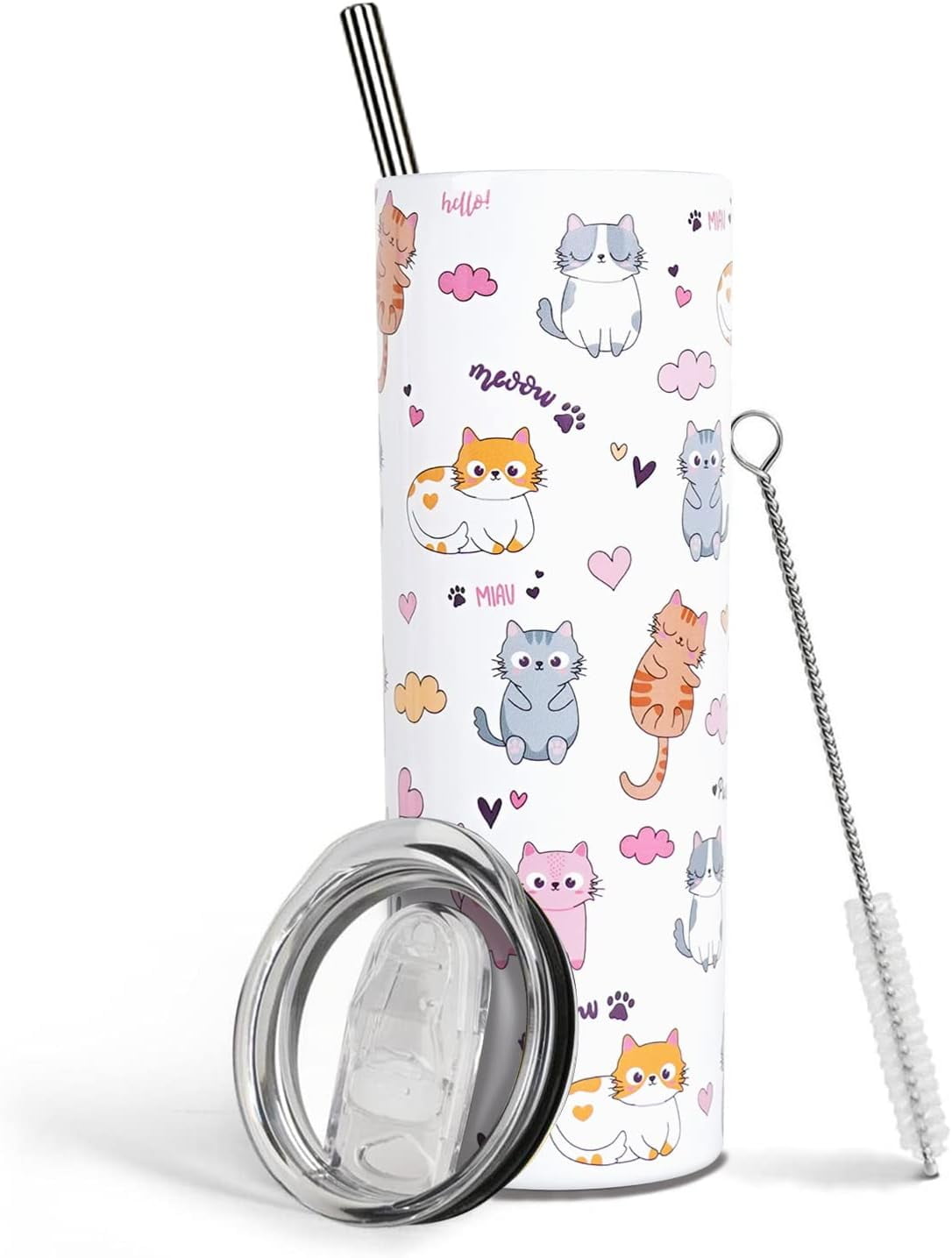 Cat Tumbler With Lid and Straw 20oz Insulated stainless steel skinny ...