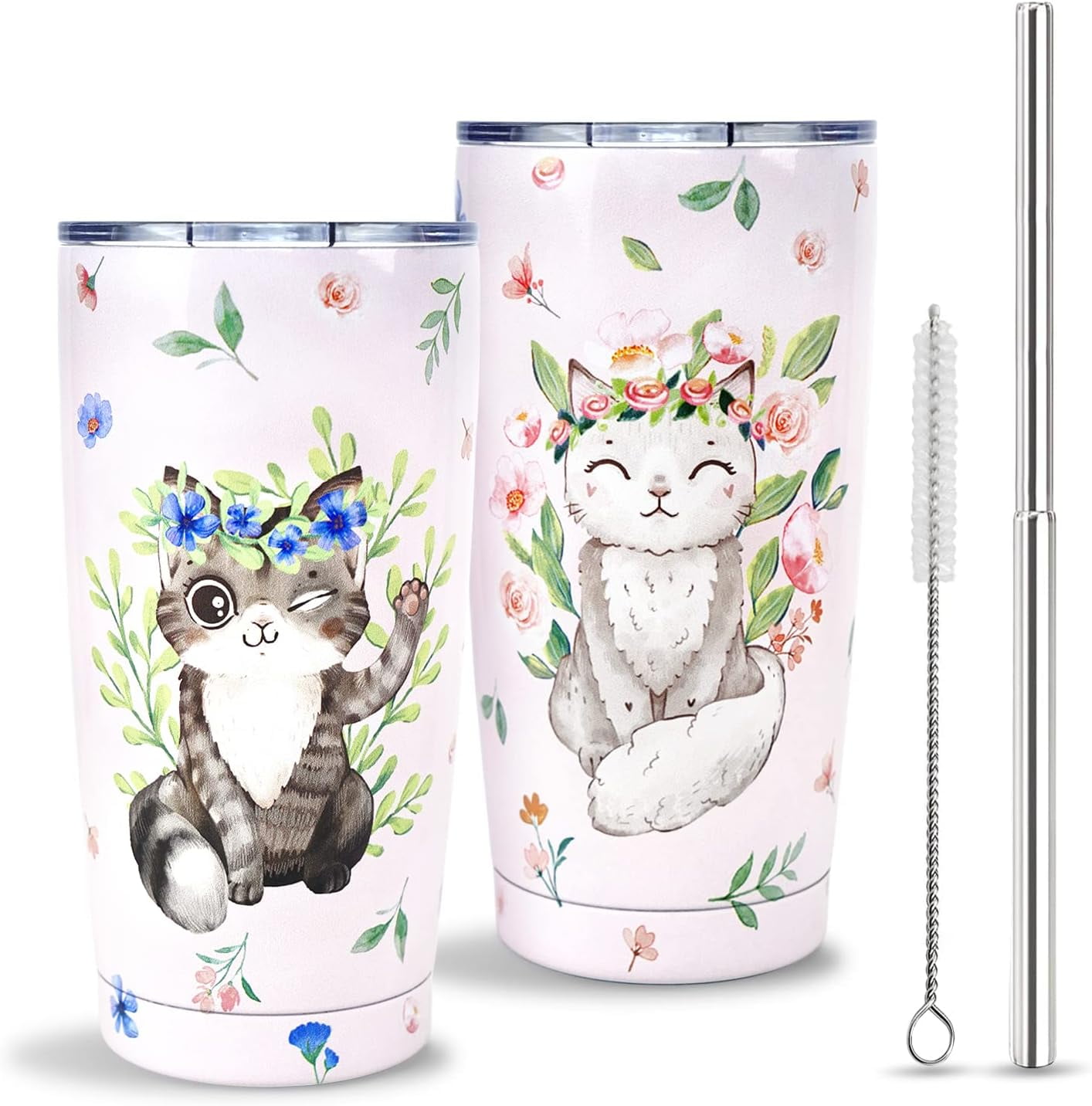 Cat Tumbler with Lid and Straw, Cute Cat Gifts for Cat Lovers Women Cat ...