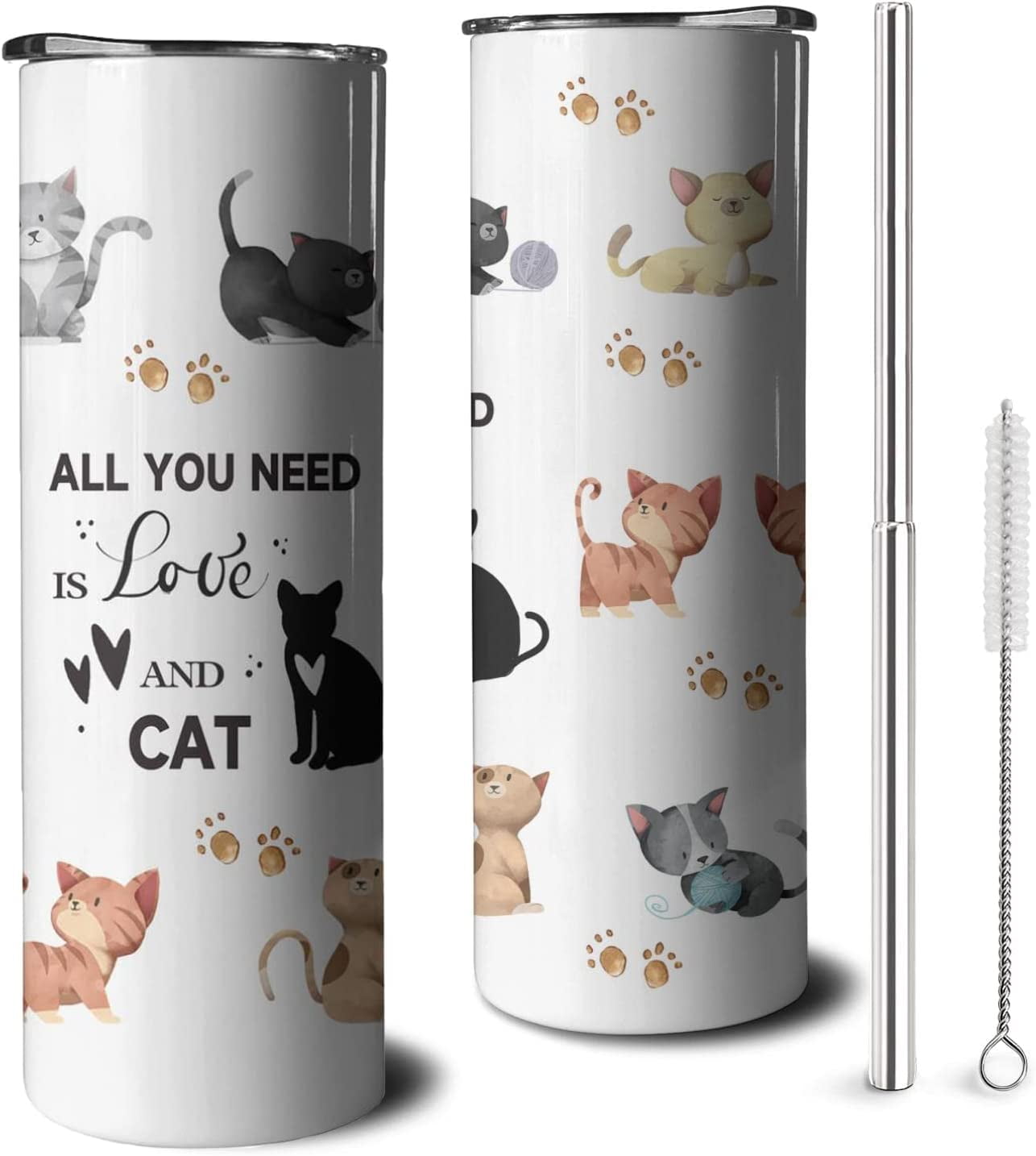 Cat Tumbler with Lid and Straw Cat Lover Coffee Cup Mugs, Cat Lovers ...