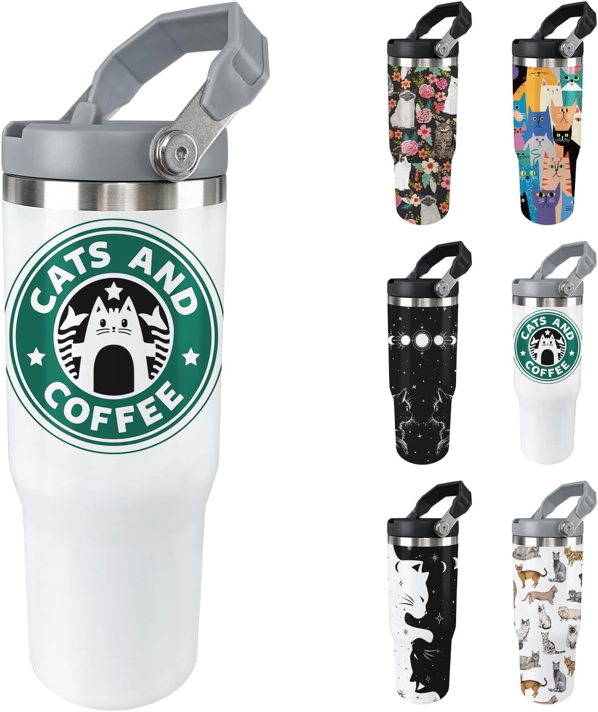 Cat Tumbler with Lid and Straw, 30oz Stainless Steel Cup, Insulated ...