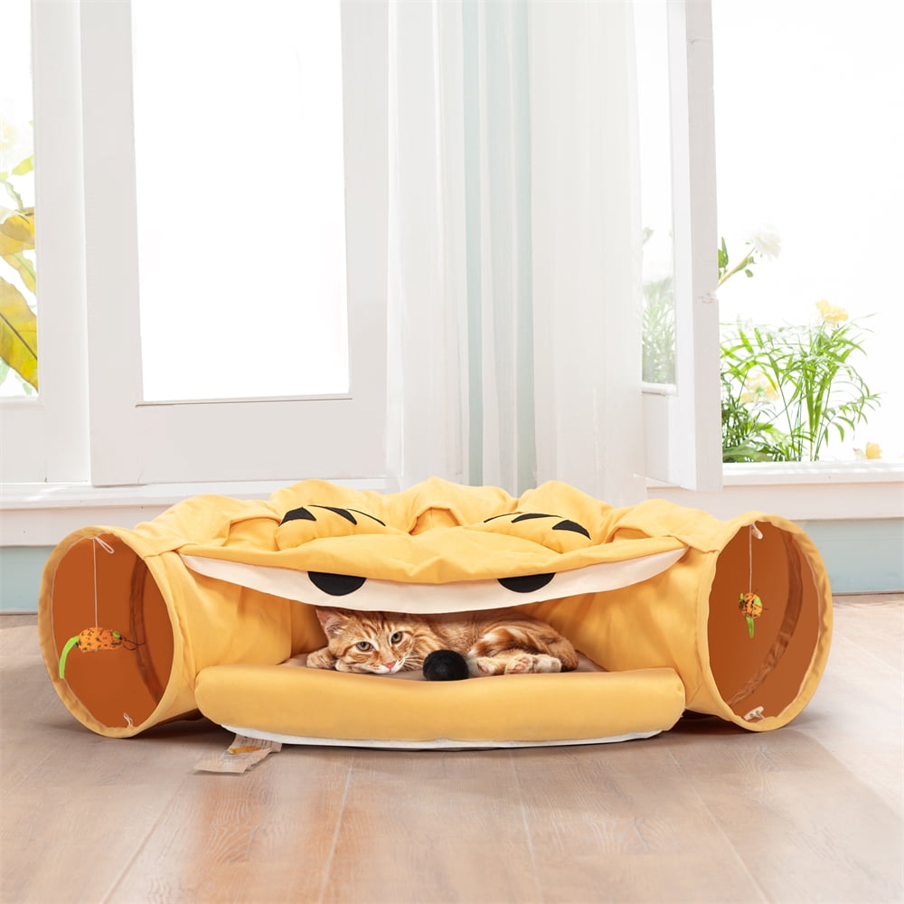 Cat Tunnel Bed, 2-in-1 Cat Bed Play Tunnel with Removable Plush Bed ...