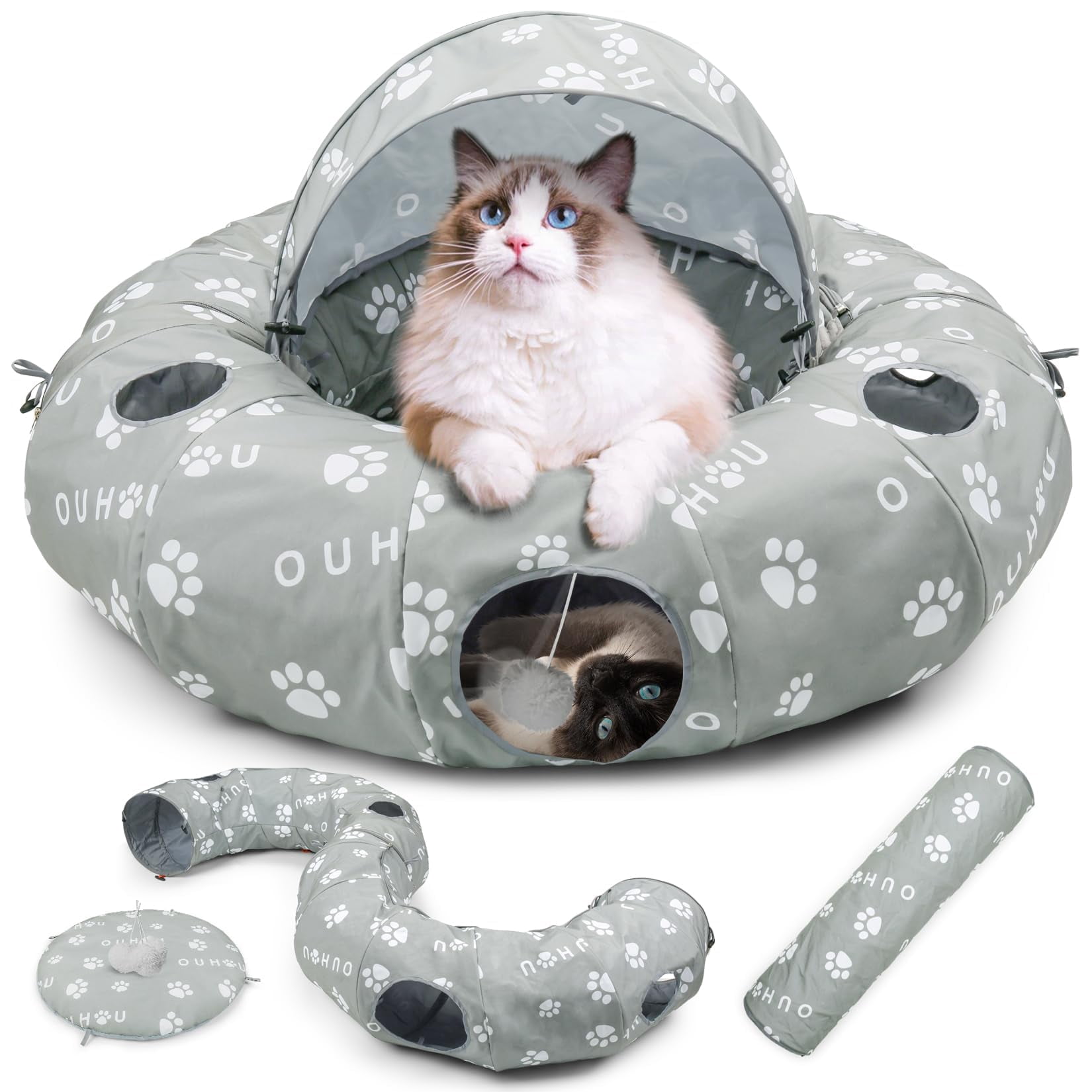 Cat Tunnel Bed For Indoor Cats, Donut Tunnel With Mat, Straight Tunnel ...