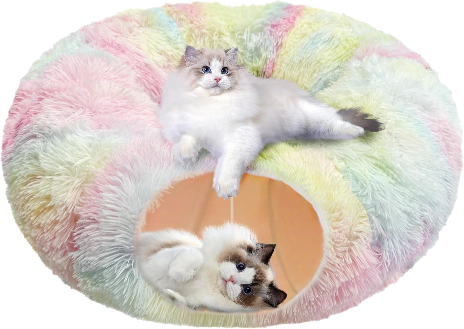Cat Tunnel Bed with Furry Soft Mat, Cat Donut Tunnels for Indoor Kitten ...