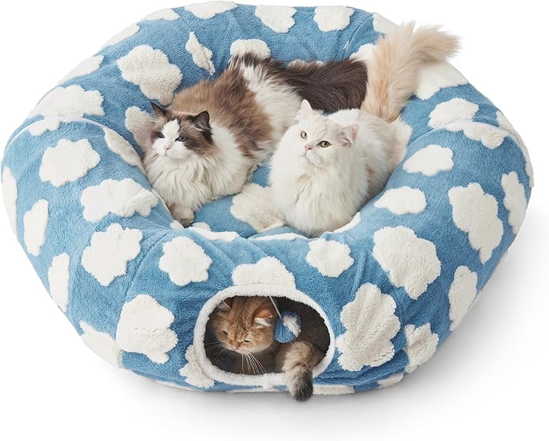 Cat Tunnel Bed for Indoor Cats - Cute Cat Donut Tunnel Toys for Small ...