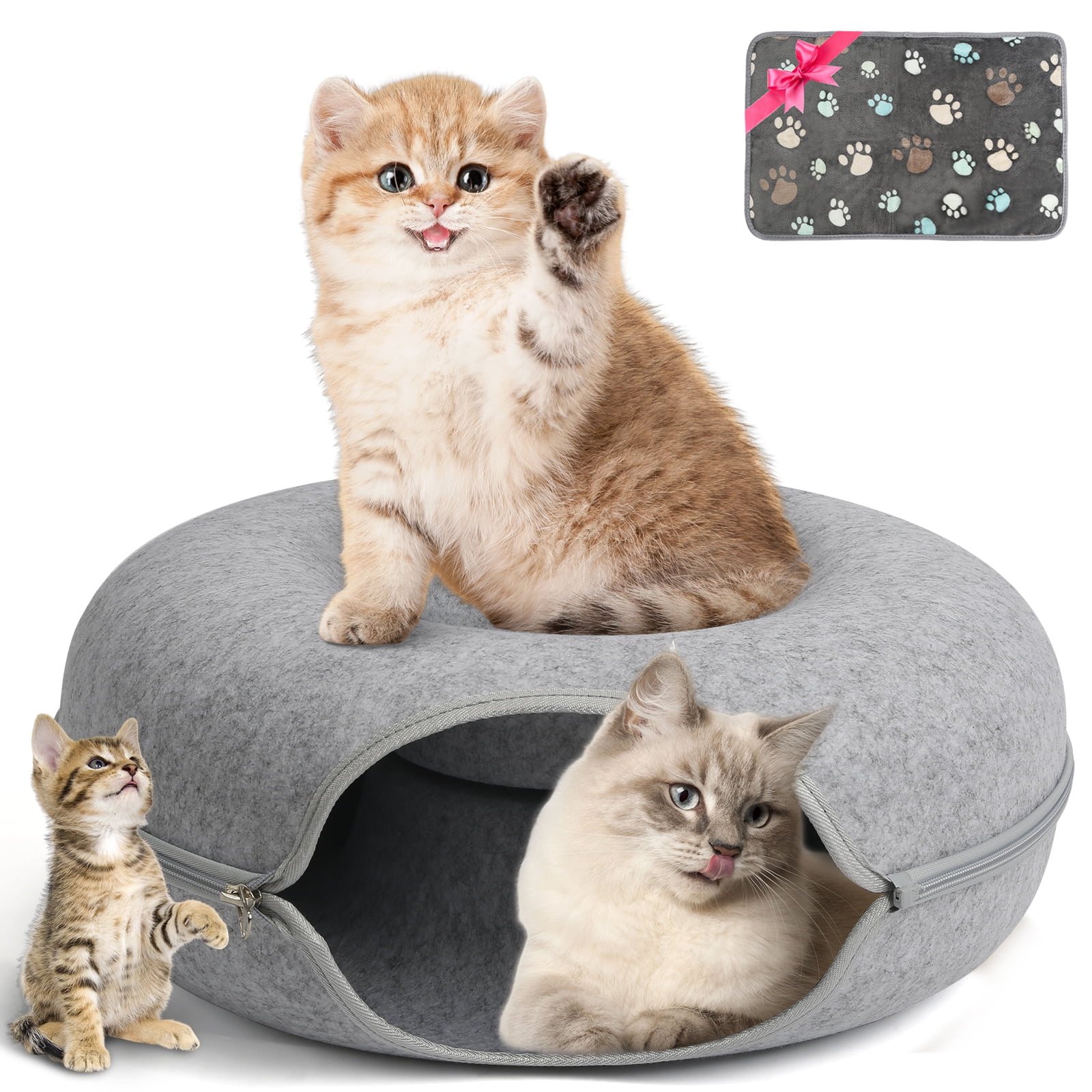 Large Pet Hideaway: Cat Tunnel Bed, Detachable Tunnels, Felt Round Bed ...