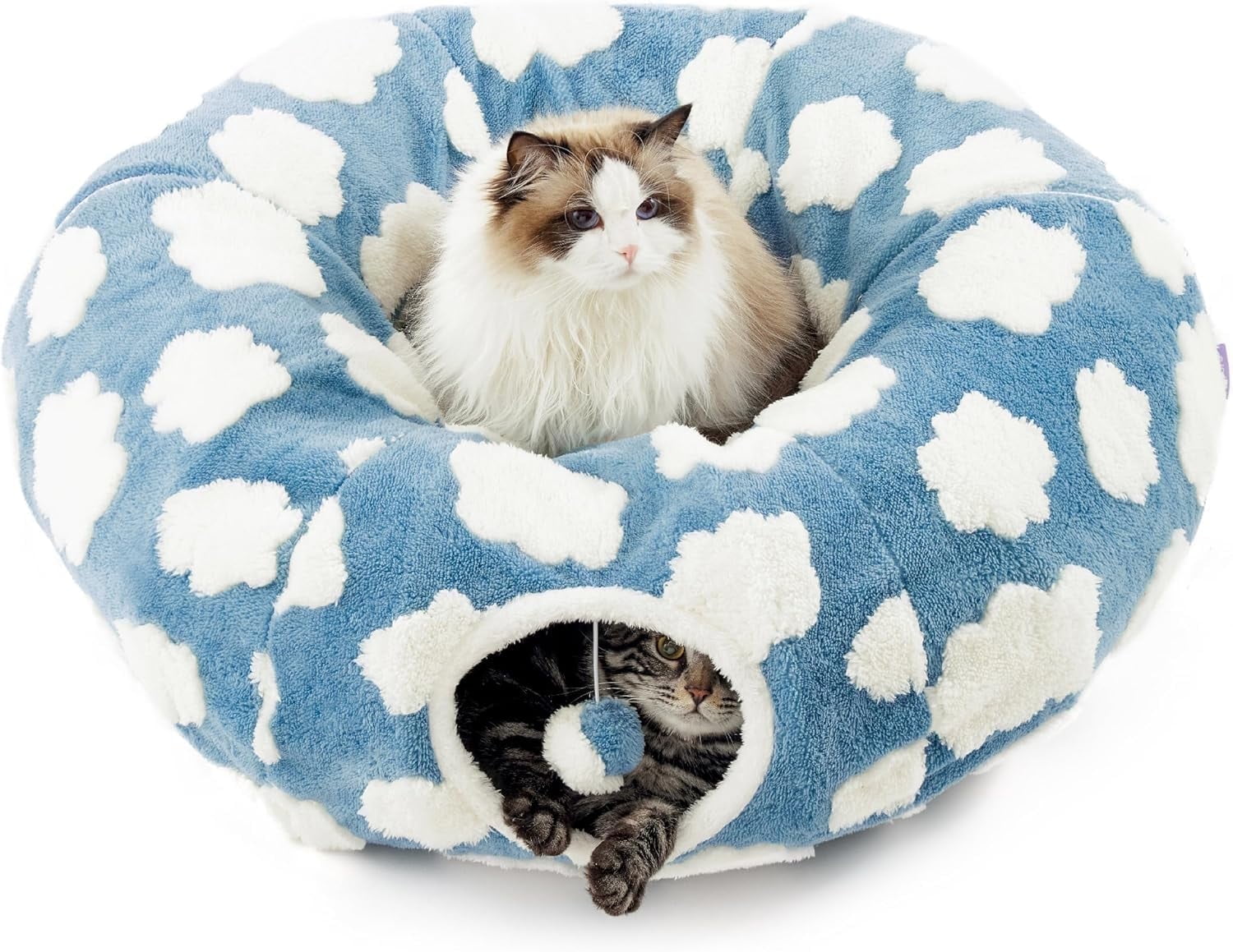 Cat Tunnel Bed for Indoor, Soft Plush Cat Donut Tunnel with Circle Mat ...