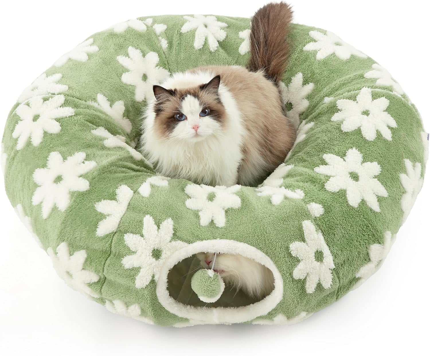 Cat Tunnel Bed for Indoor, Soft Plush Cat Donut Tunnel with Circle Mat ...