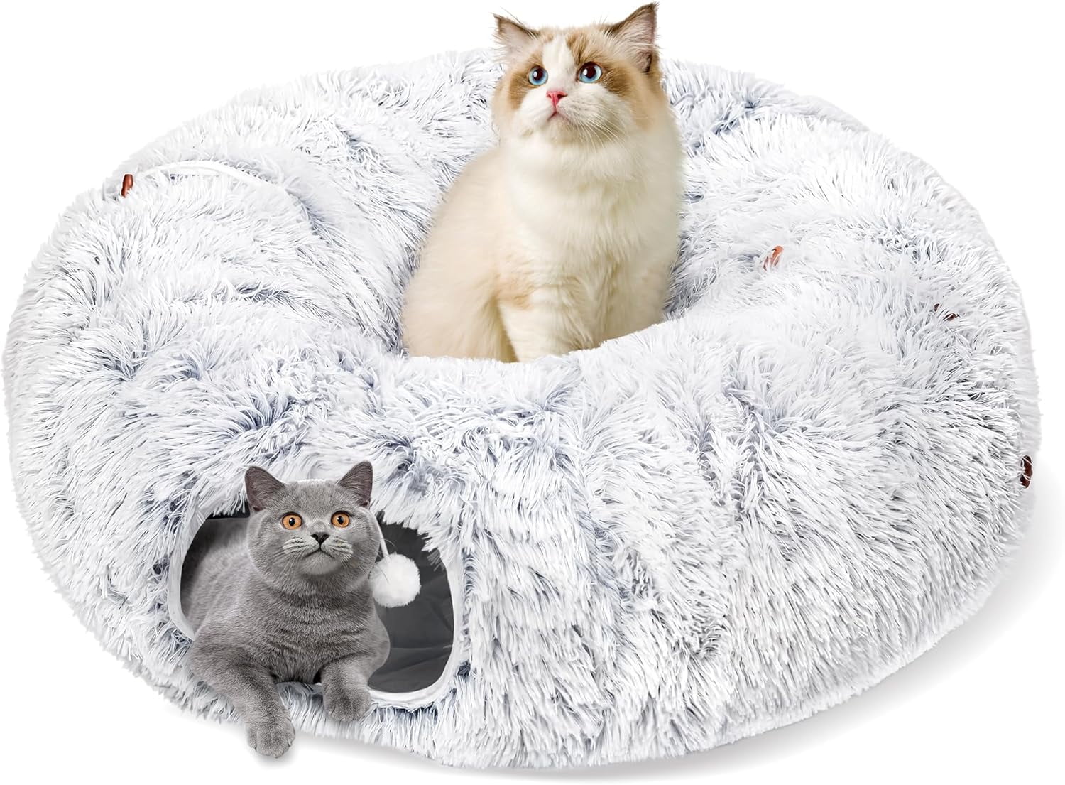 Cat Tunnel Bed for Indoor Cats, Peekaboo Cat Cave with Washable Soft ...