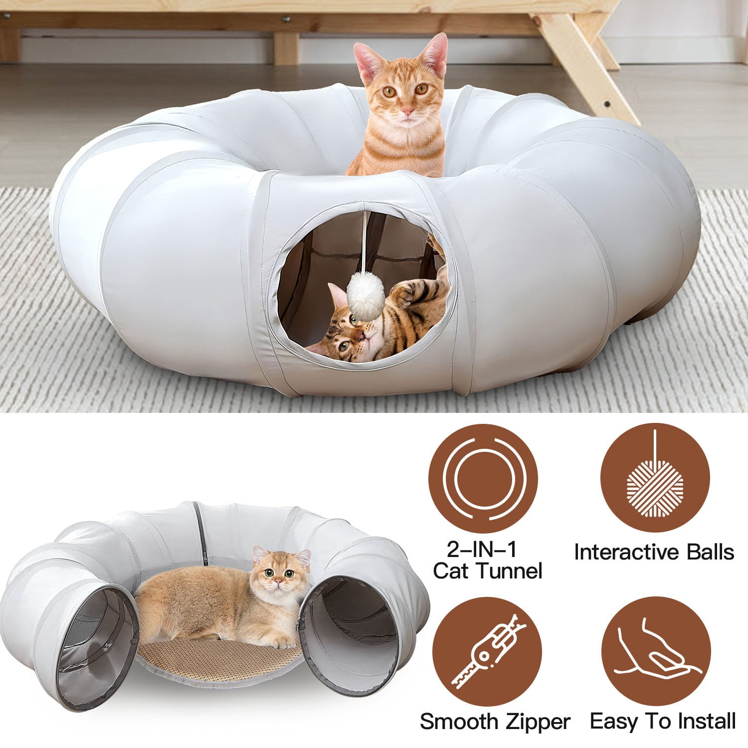 Cat Tunnel Bed with Soft Cushion, Big Tube Playground Toys for Cats ...