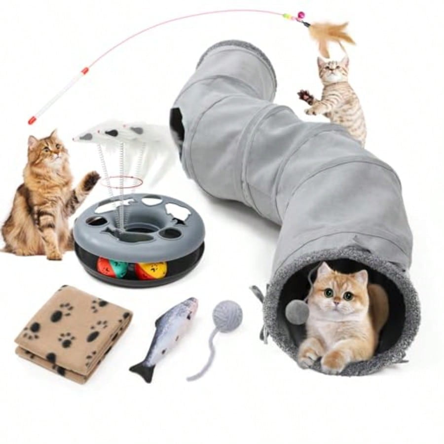 Cat Tunnel Indoor Cat Toy Roller Track Cat Toy Collapsible S-Shaped ...