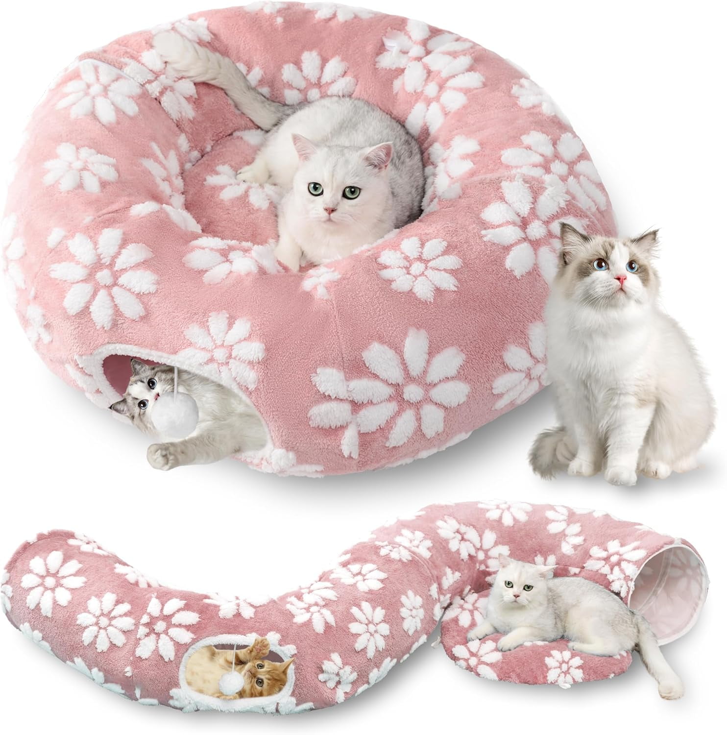 Cat Tunnel for Indoor Cats, Cute Peekaboo Cat Cave Play Tunnel with ...