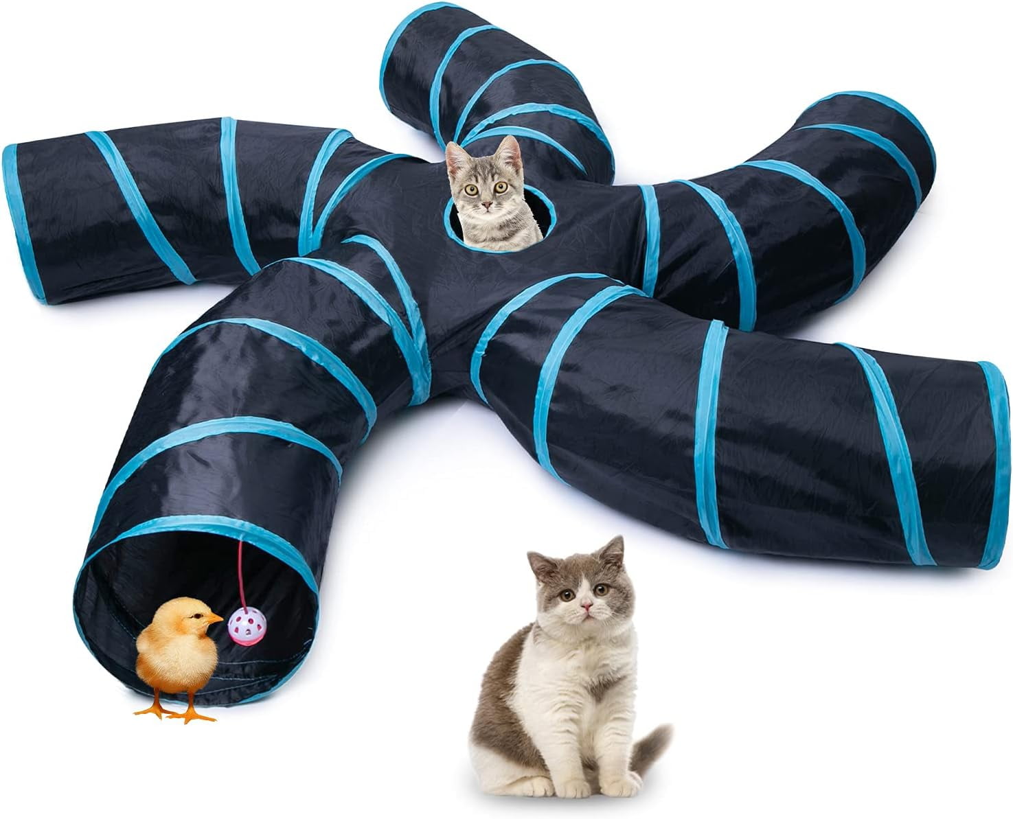 Cat Tunnel for Indoor Cats Large, with Play Ball S-Shape 5 Way ...