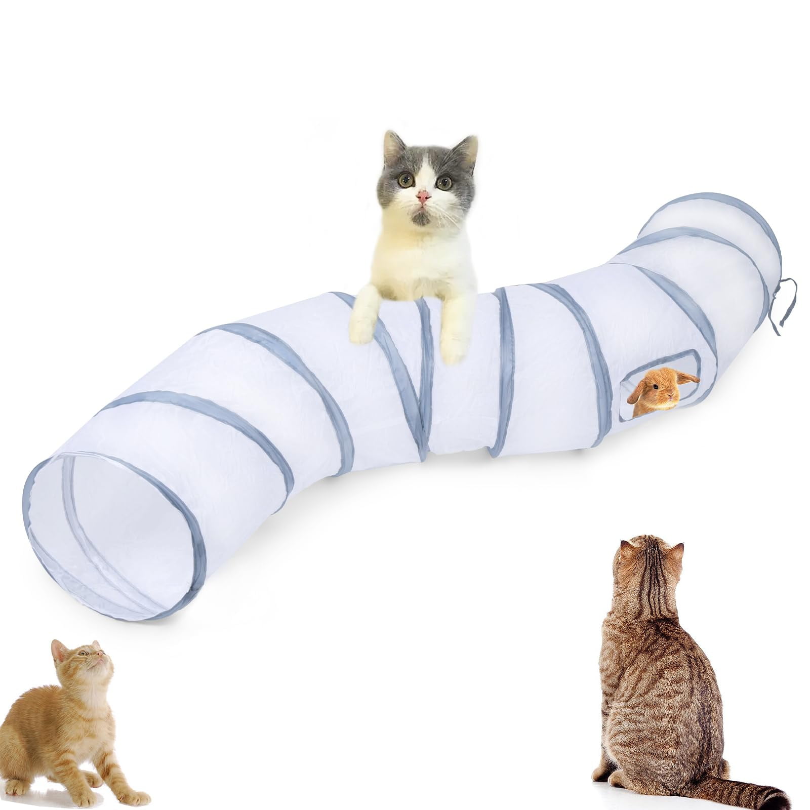 Cat Tunnel Tube Toys，Tunnels For Indoor Cats, S-Shape White Collapsible ...