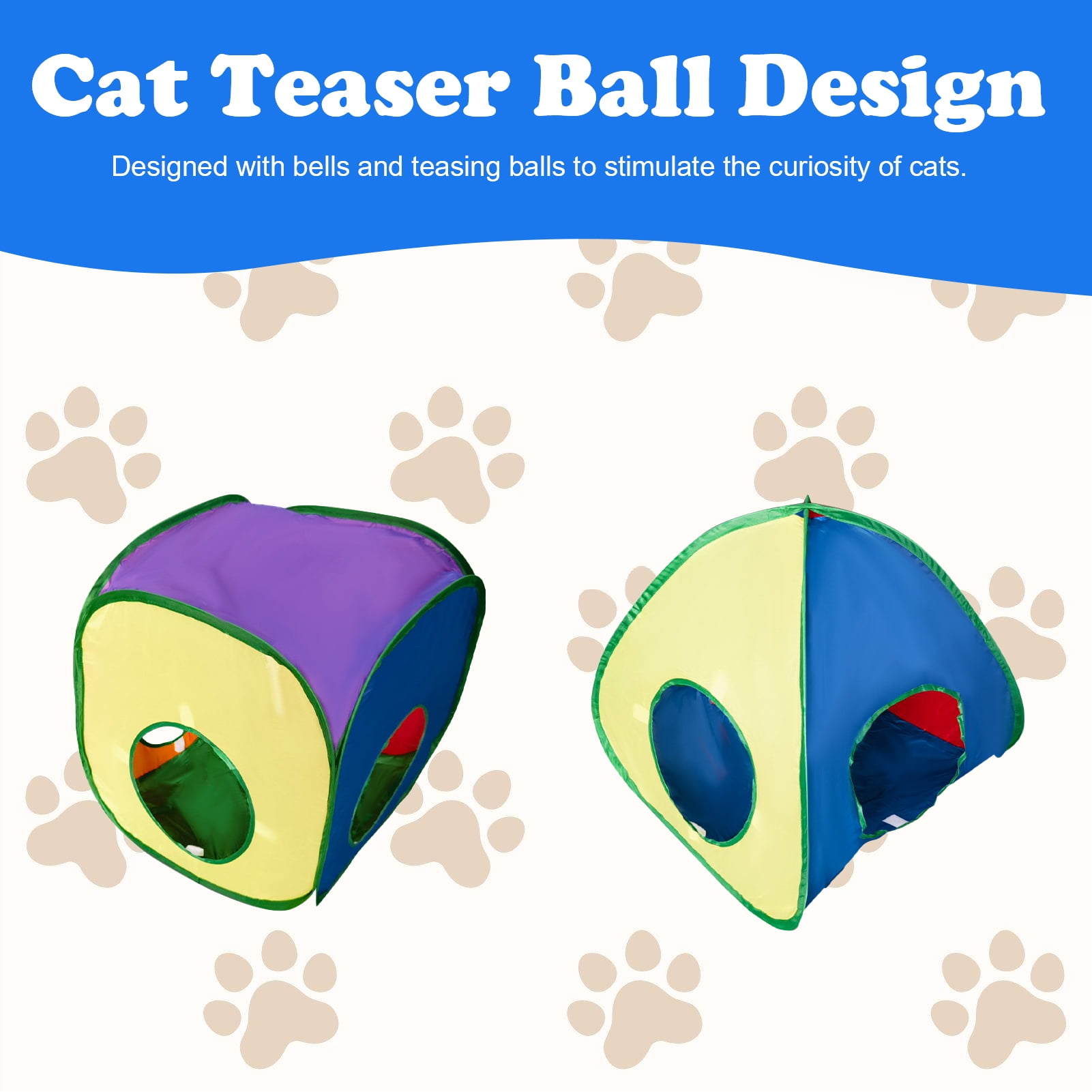 Cat Tunnel and Cubes Combo for Indoor Cats with Play Ball Collapsible ...