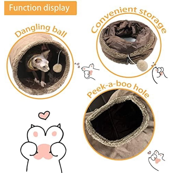 Cat Tunnel for Indoor Cats, 51×12 inch Foldable Big Cat Tunnel, Brown ...