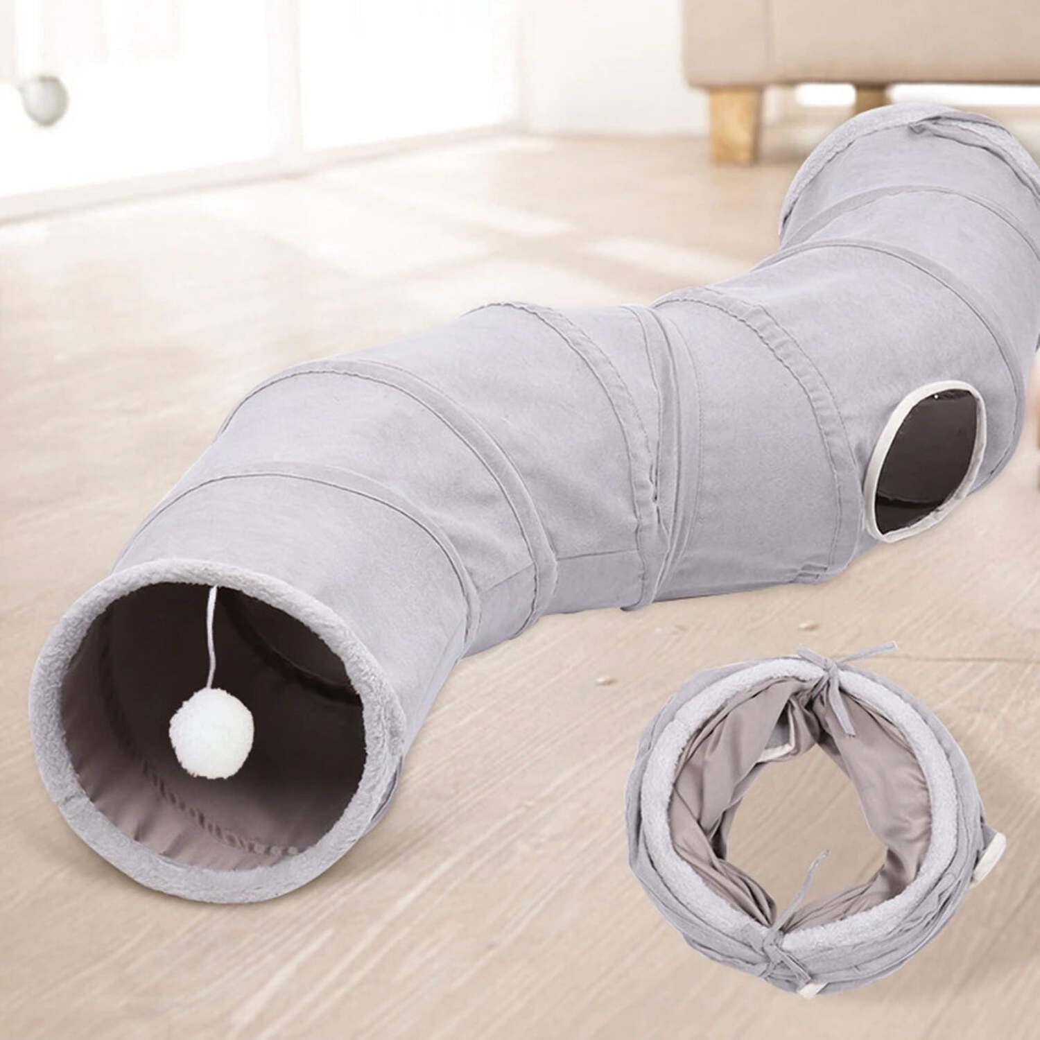 Cat Tunnel for Indoor Cats Foldable Big Cat Tunnel Gray Suede Pet ...