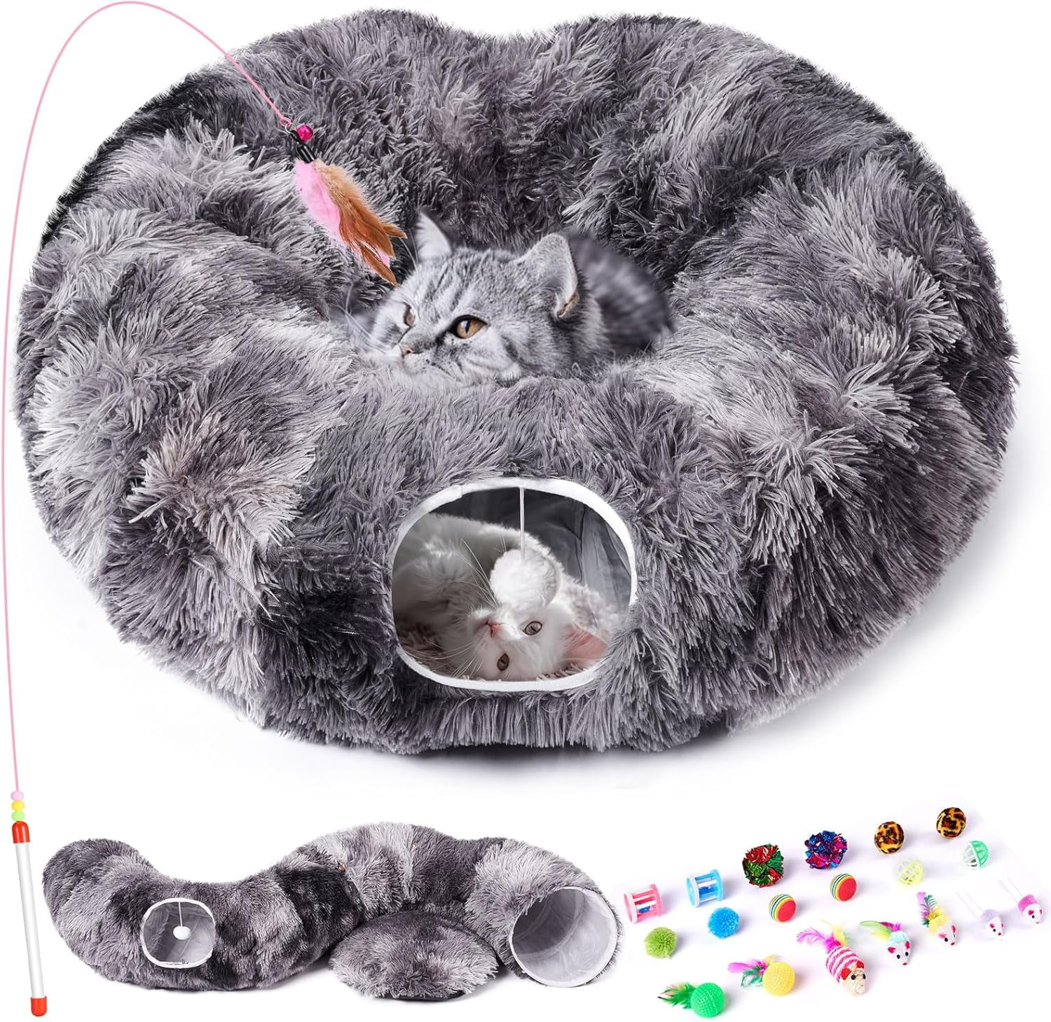 Cat Tunnels for Indoor Cats with Fluffy Plush Central Cat Couch and 20 ...