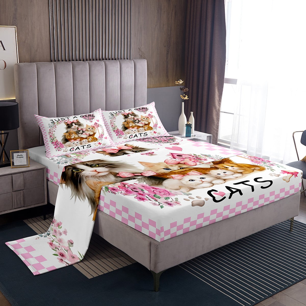 Cat Twin Bed Sheets Cute Cartoon Cat Print Sheets for Cat Lovers Sheet ...