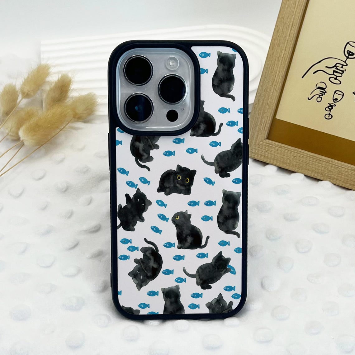 Cat Twins Black Cute Pet Lover Artistic Illustration with iPhone 17 to ...