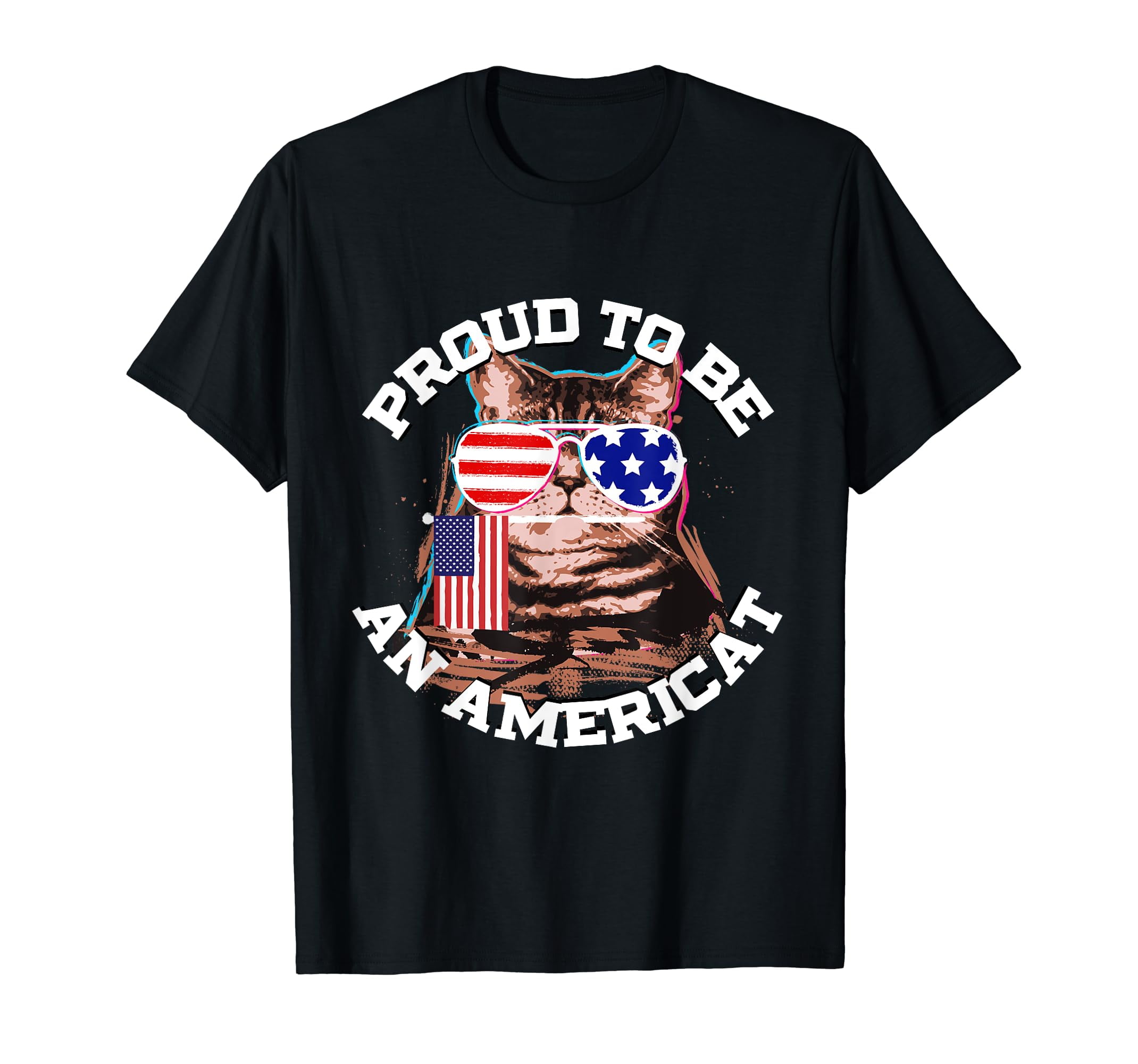 Cat US Flag Sunglasses Proud To Be An Americat TShirt Vintage T-Shirt ...