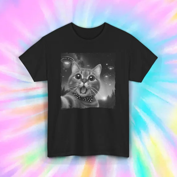 Cat Ufo Abduction T-Shirt, Funny Alien Abduction Graphic, Quirky Humor ...