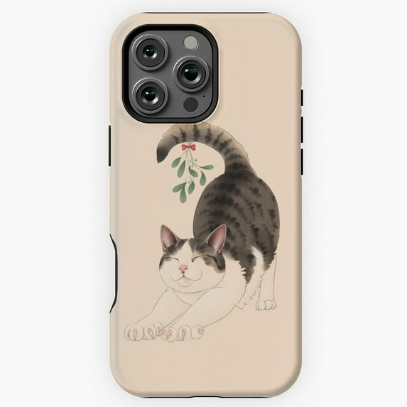 Cat Under Mistletoe Funny Christmas iPhone Case 11 12 13 14 15 16 17 ...
