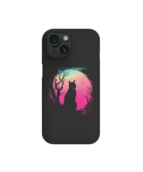 Cat Under the Moon Spooky Pet Night Phone Case for iPhone 16 15 14 13 ...