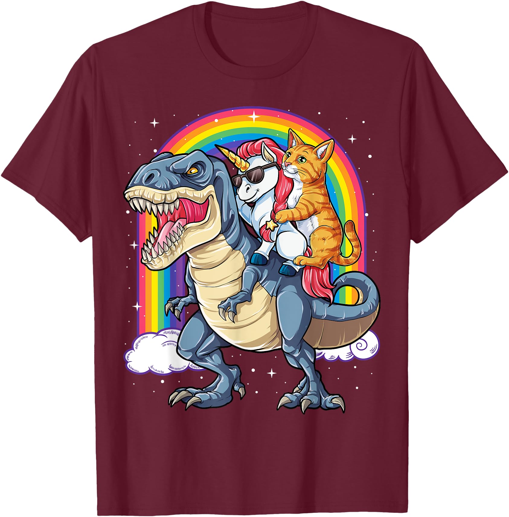 Cat Unicorn Riding Dinosaur T-rex Kitten Lover Space Galaxy T-Shirt ...