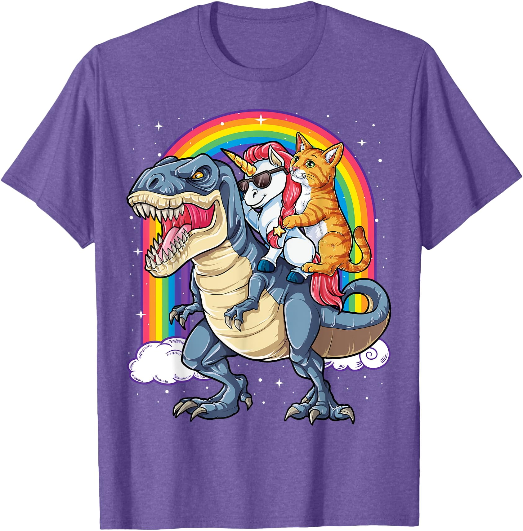 Cat Unicorn Riding Dinosaur T-rex Kitten Lover Space Galaxy T-Shirt ...