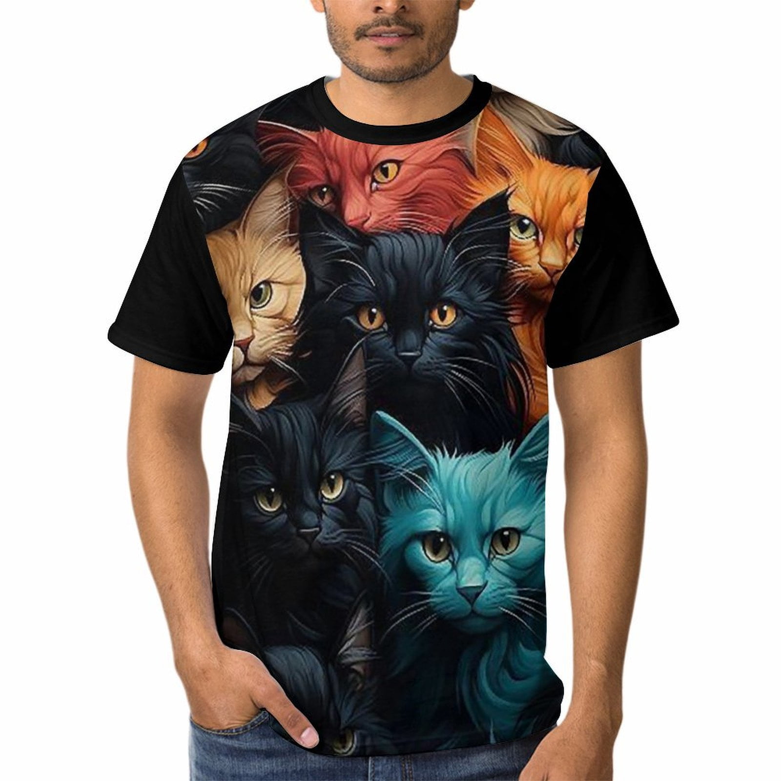 Cat Unisex T-Shirts Interesting Novelty Pattern Printed Short Sleeve ...
