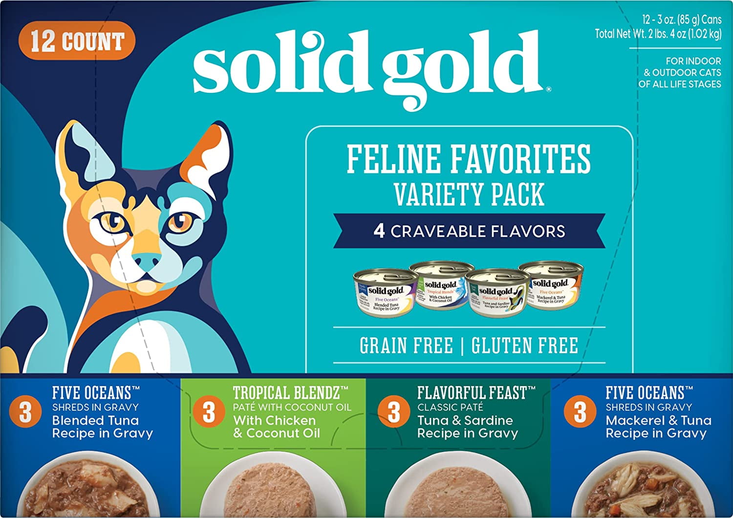 Solid Gold Feline Favorites Wet Canned Food, Indoor Cat Variety Pack ...