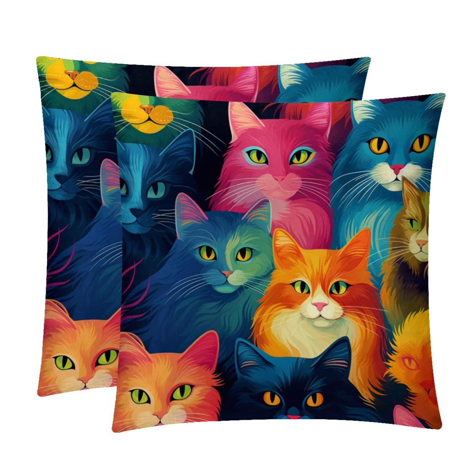 Cat Velvet Throw Covers Pillow Inserts - Set of 2 Decorative Pillows ...