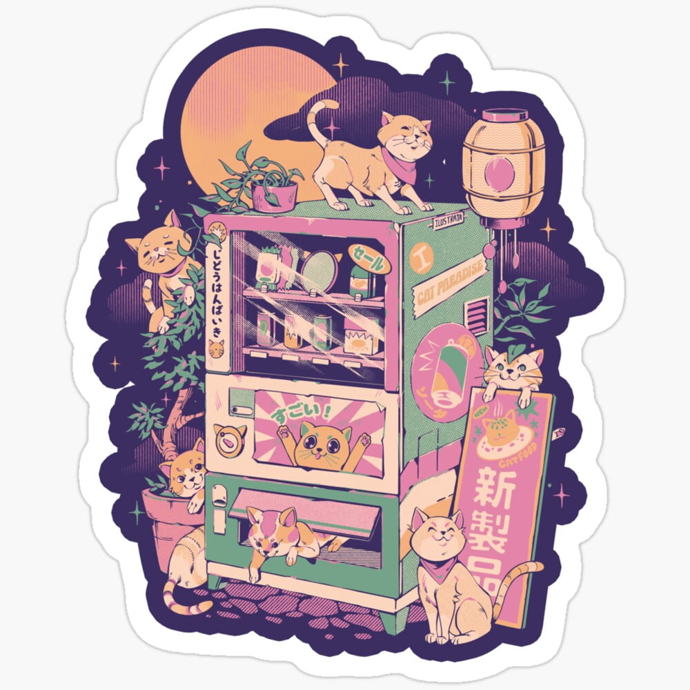 Cat Vending Machine Sticker Phone Decal Water Bottle Stickers Car ...