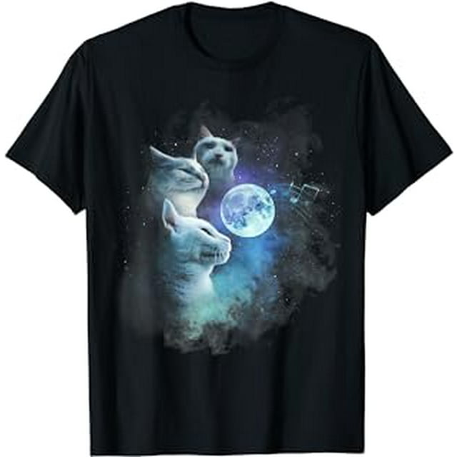 Cat Vibing Meme Galaxy Cats Three Cat Moon Catjam T Shirt